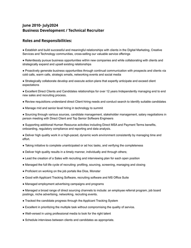Senior Technical Recruiter Resume | PDF