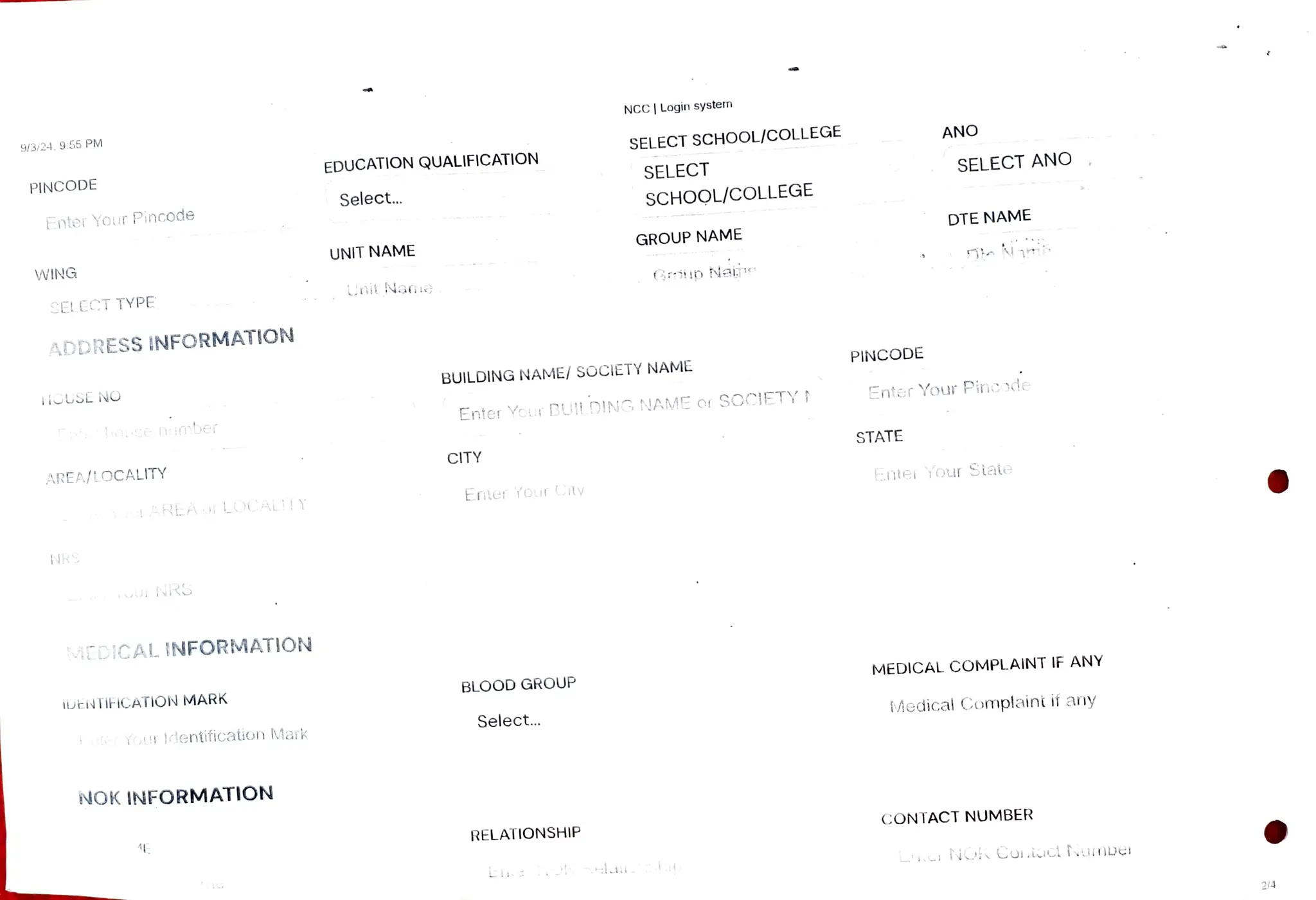 Ncc form for online enrollment of cadets | PDF