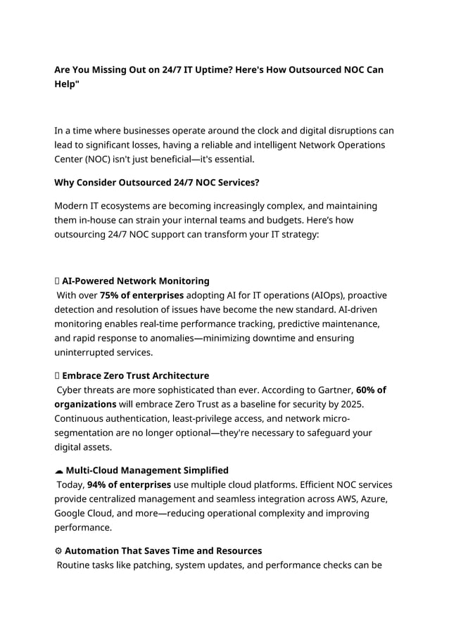 "Are You Missing Out on 24/7 IT Uptime? Here's How Outsourced NOC Can ...