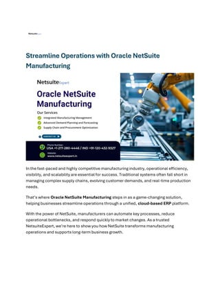Streamline Operations with NetSuite Manufacturing | PDF