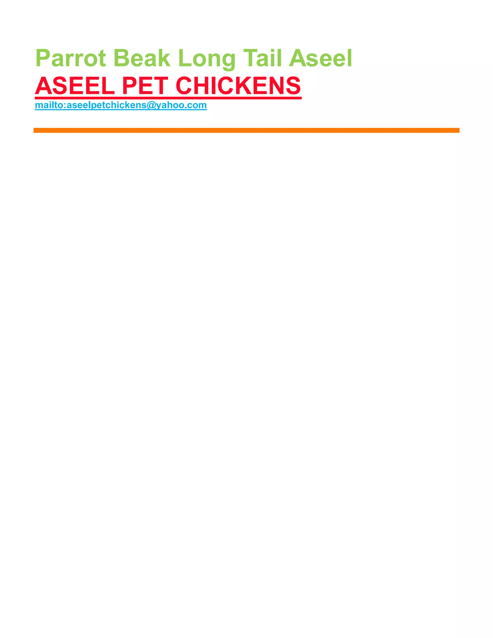 Parrot beak long tail aseel , indian aseel , pet chickens | PDF