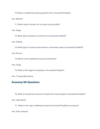 Arunachal Pradesh important SSC Question Bank all topics | PDF