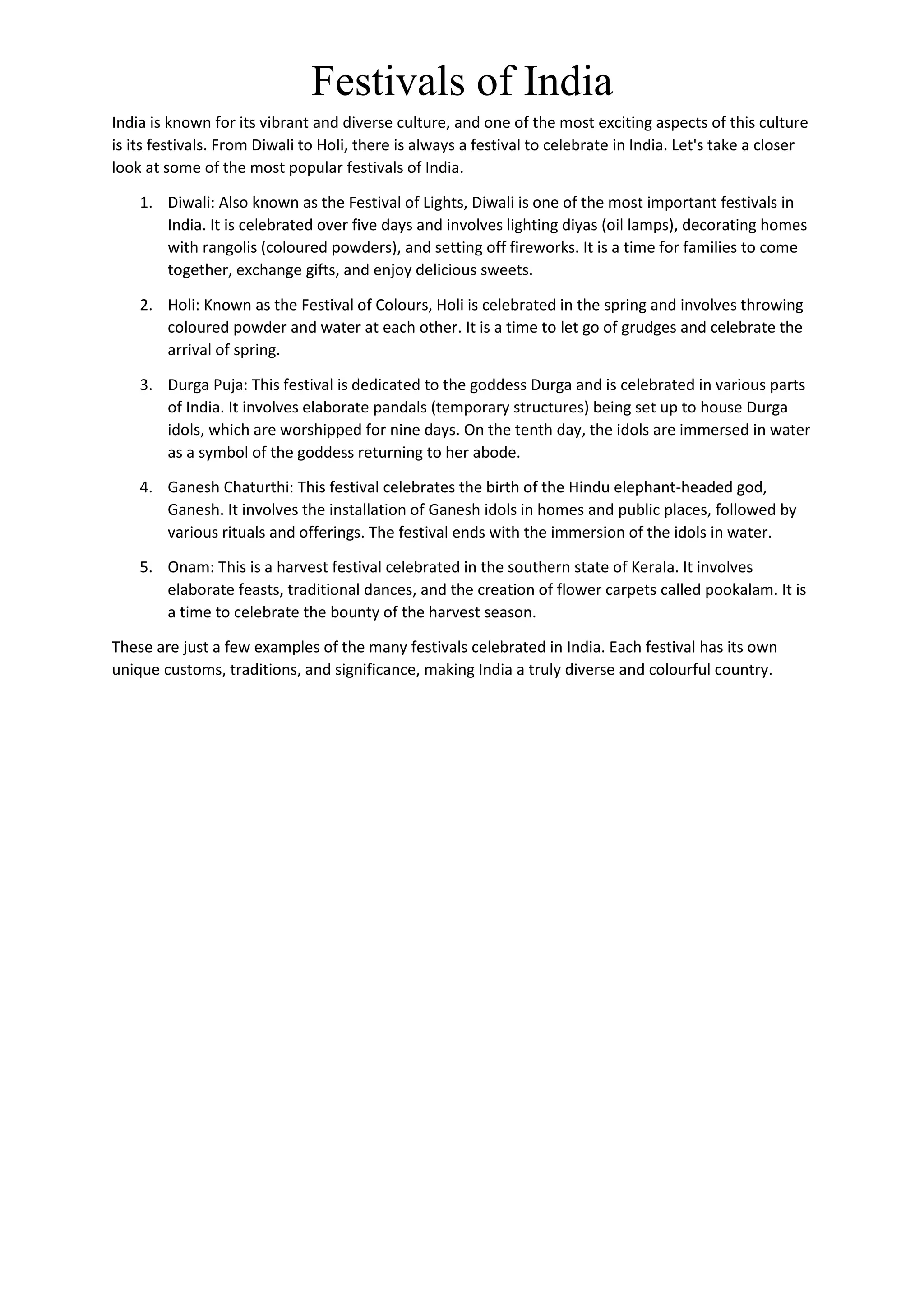 Festivals of India | DOCX