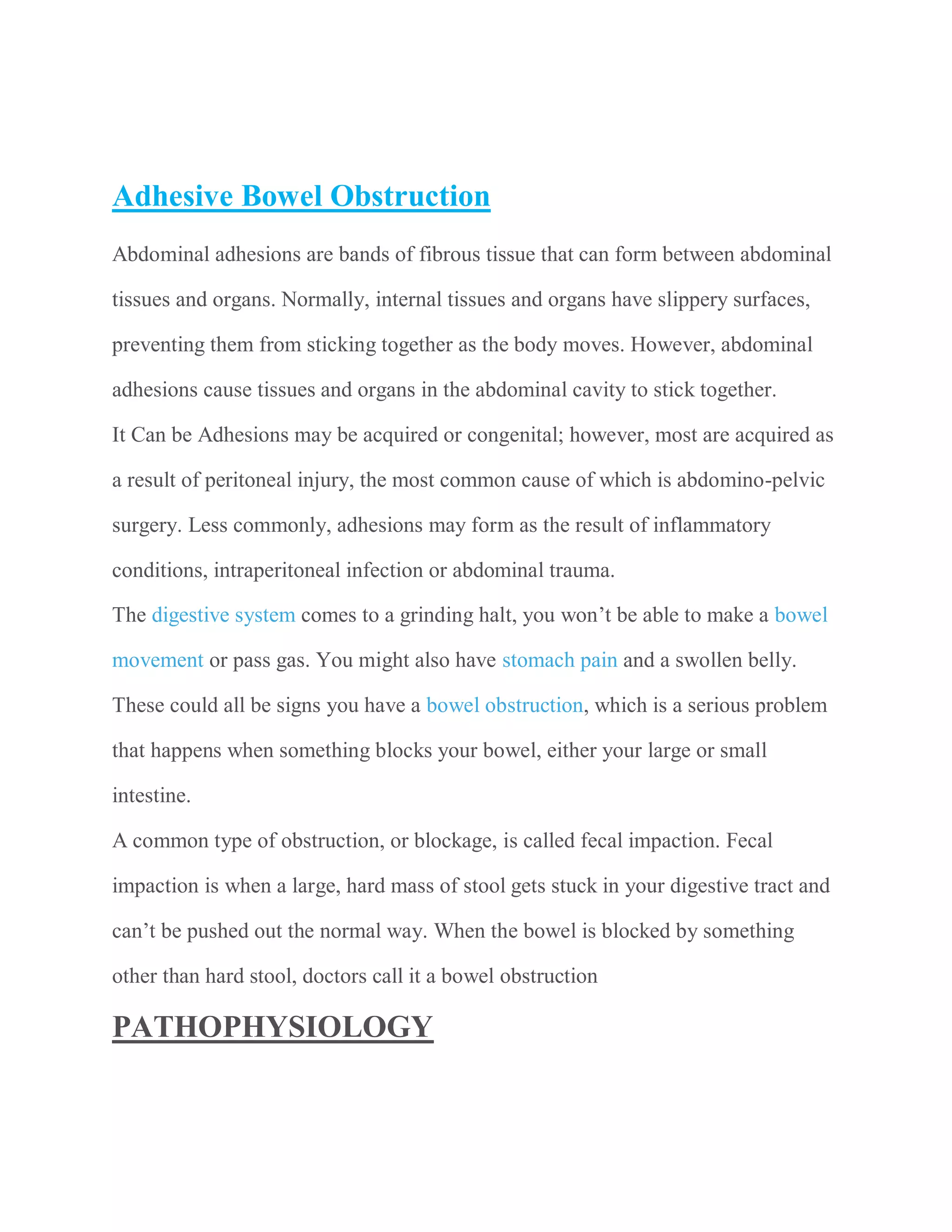 Adhesive Bowel Obstruction | PDF