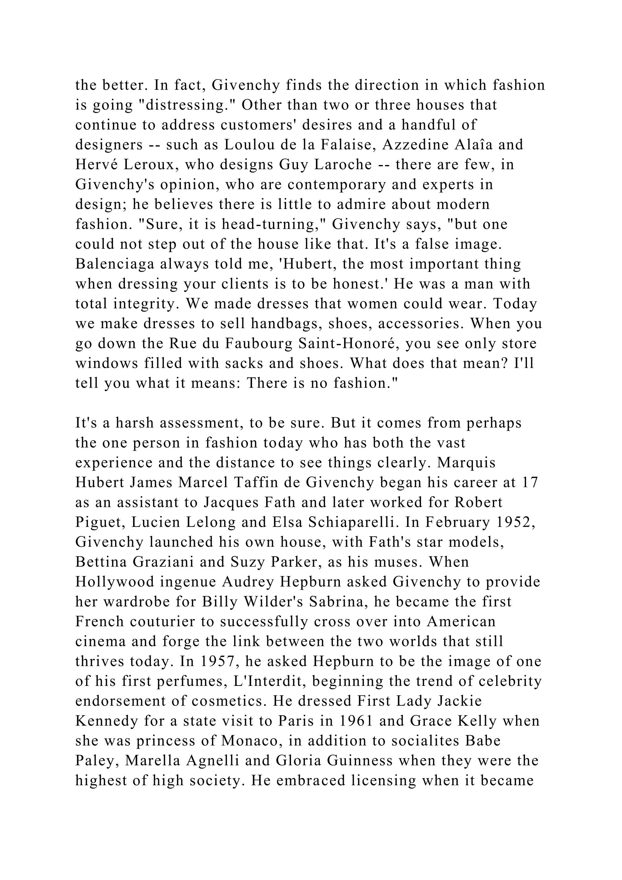 Document 1 of 1Hubert de Givenchy the man who shaped the Sixtie.docx