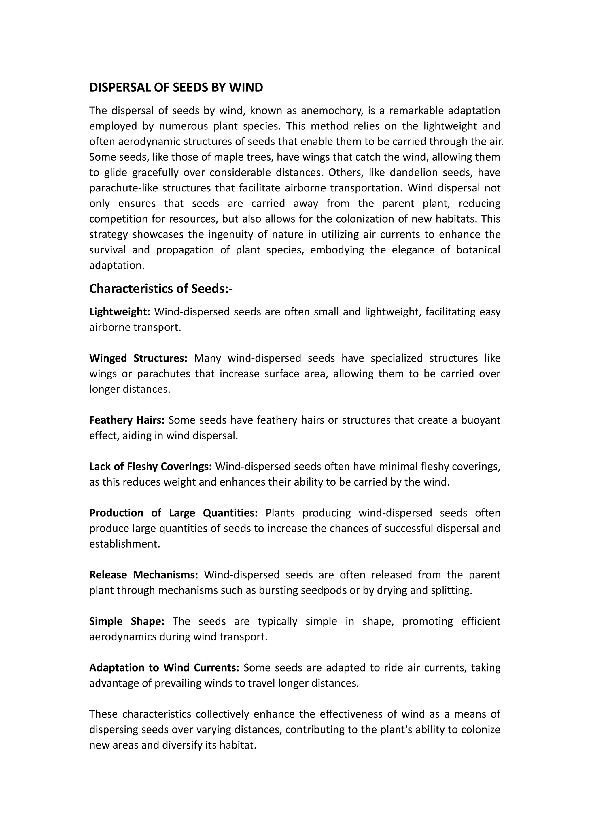 Modes of Seed Dispersal Project and Analysis | DOCX