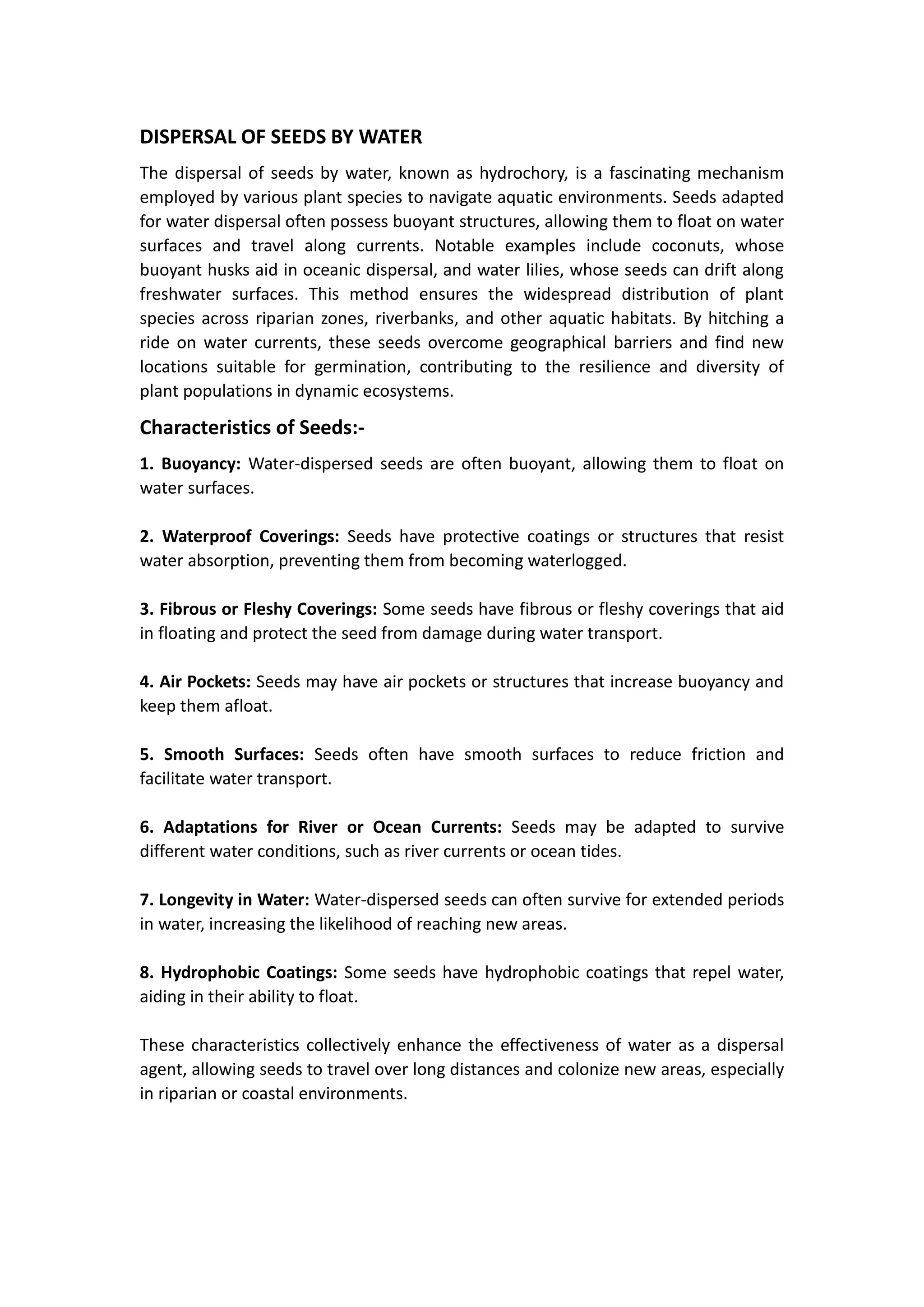 Modes of Seed Dispersal Project and Analysis | DOCX