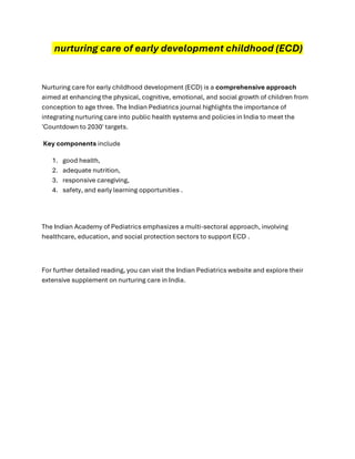 naturing care of early childhood development | PDF