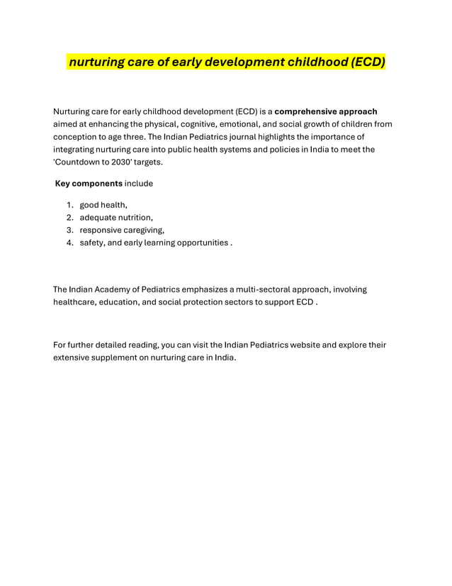 naturing care of early childhood development | PDF