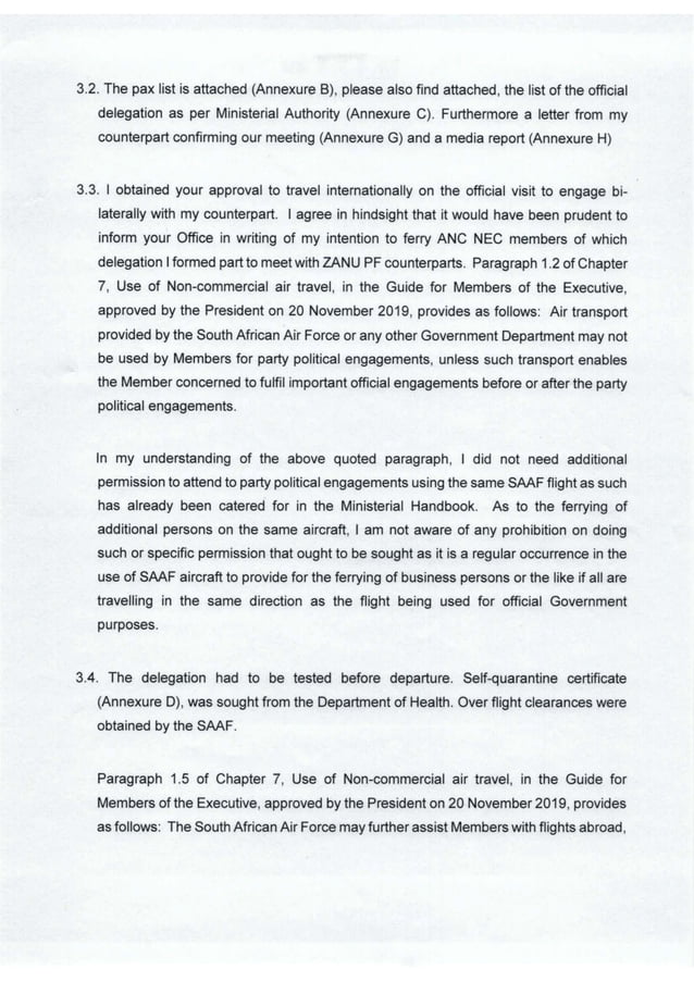 Supplementary report by Minister of Defence on Zimbabwe flight | PDF ...