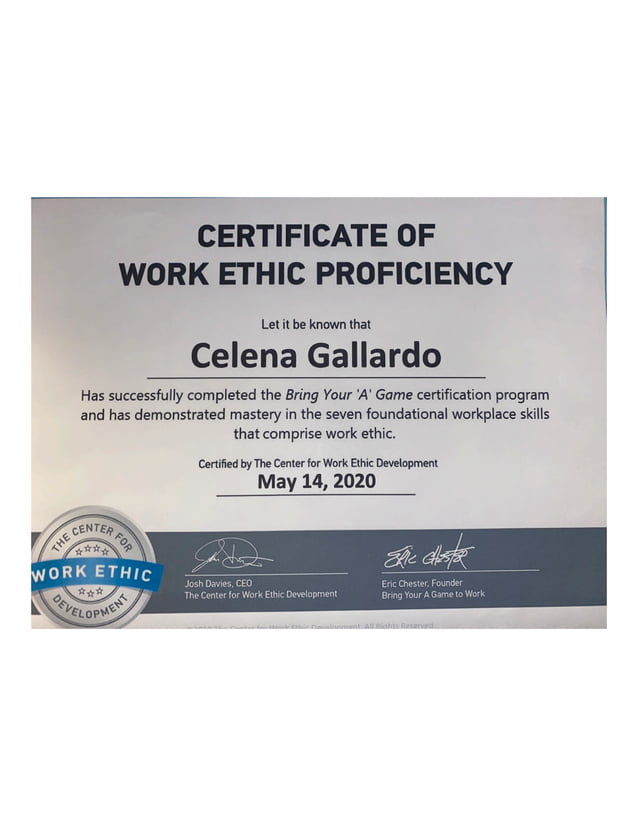 Certificate of Work Ethic Proficiency | PDF