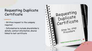 Guide to Obtaining a Duplicate Share Certificate: Step-by-Step Procedure | PDF