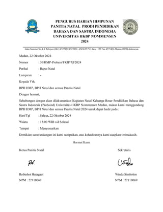 CONTOH SURAT UNDANGAN RAPAT HMP PROBAIND UNIVERSITA HKBP NOMMENSEN | PDF
