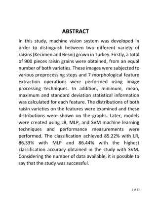 Raisin Dataset Classification – INT417: Machine Learning Algorithms | PDF