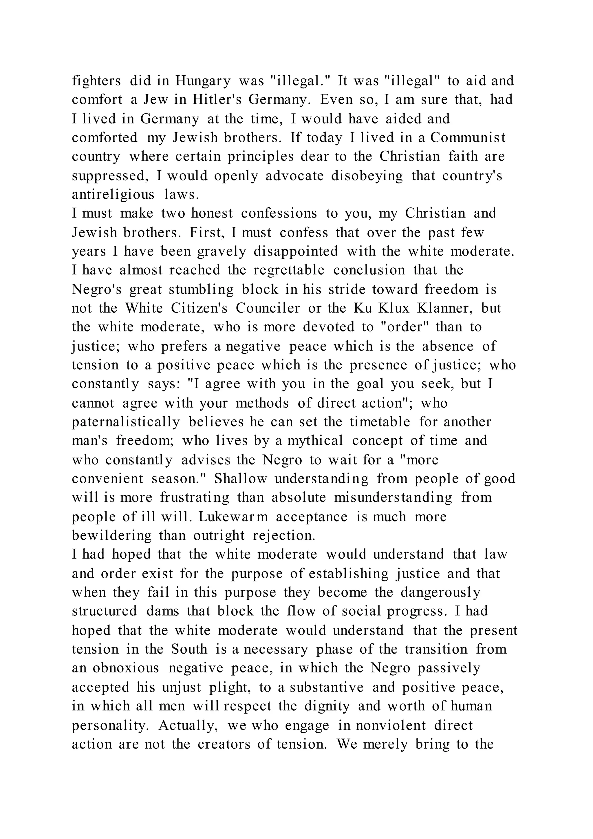 DOCUMENT 2 The Letter from Birmingham Jail is an open letter writt | DOCX