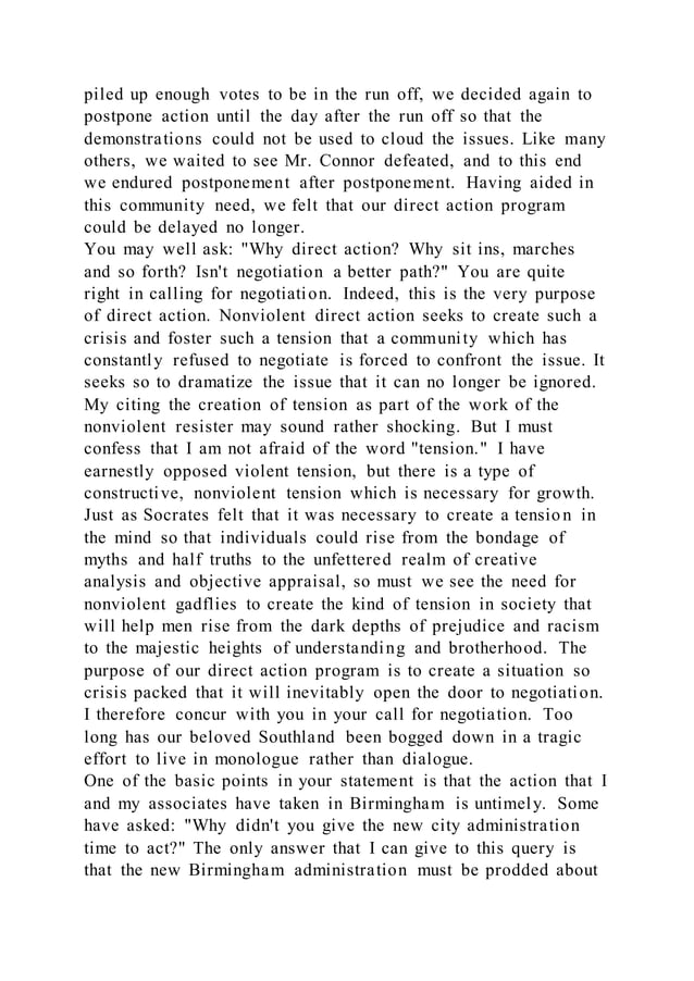 DOCUMENT 2 The Letter from Birmingham Jail is an open letter writt | PDF