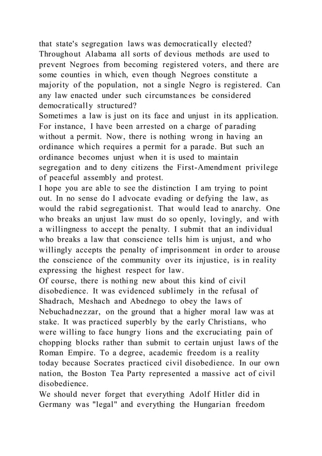 DOCUMENT 2 The Letter from Birmingham Jail is an open letter writt | PDF