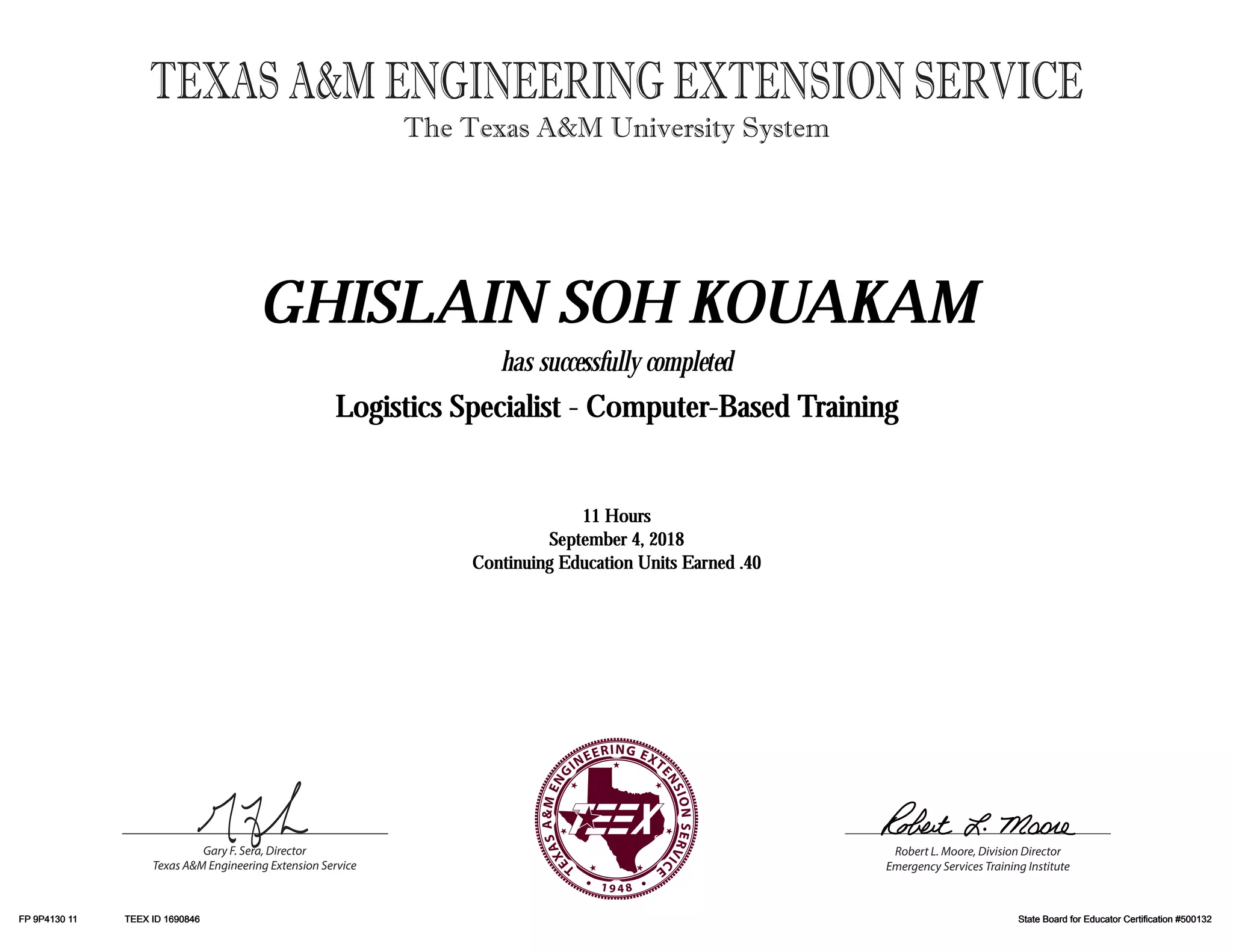 TEXAS A&M ENGINEERING EXTENSION CERTIFICATE -LOGISTICS SPECIALIST | PDF