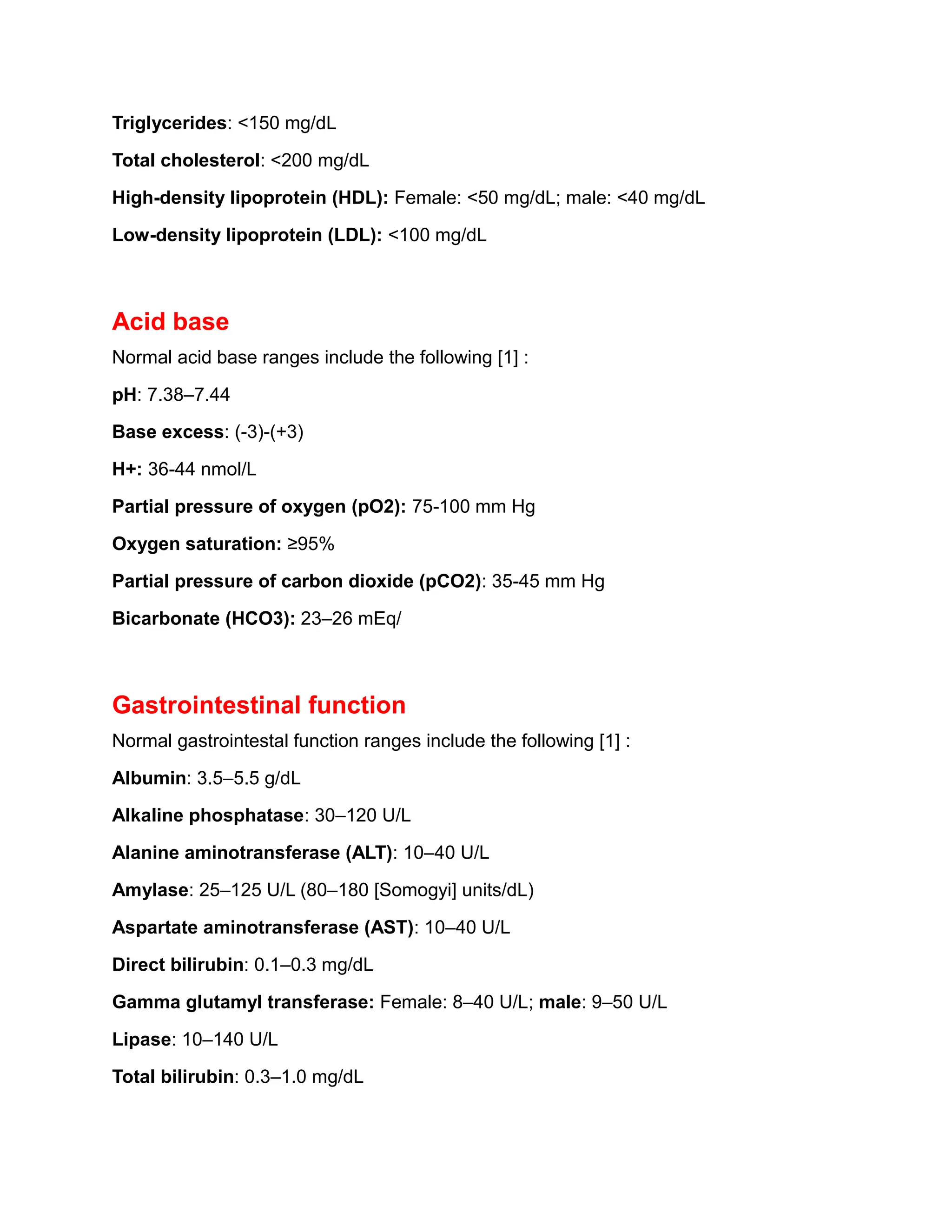 Laboratory Reference Ranges in healthy Adults | PDF