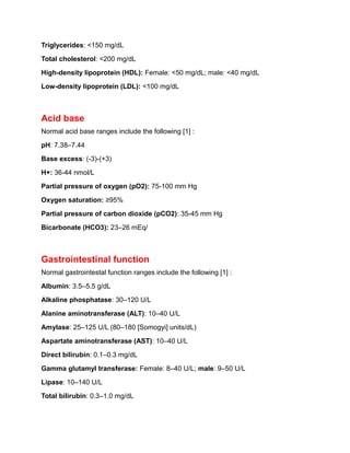 Laboratory Reference Ranges in healthy Adults | PDF