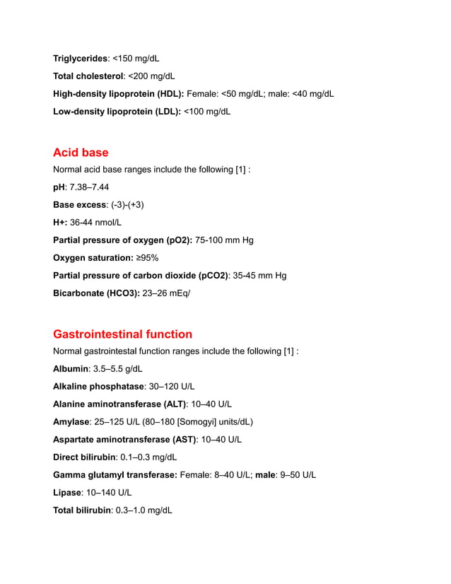 Laboratory Reference Ranges in healthy Adults | PDF