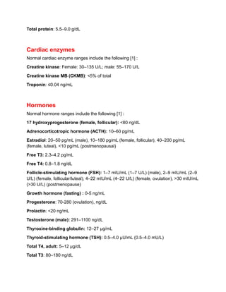 Laboratory Reference Ranges in healthy Adults | PDF