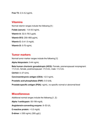Laboratory Reference Ranges in healthy Adults | PDF