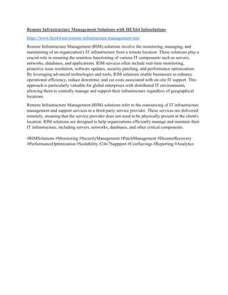 Remote Infrastructure Management Solutions with HEX64 Infosolutions | DOCX