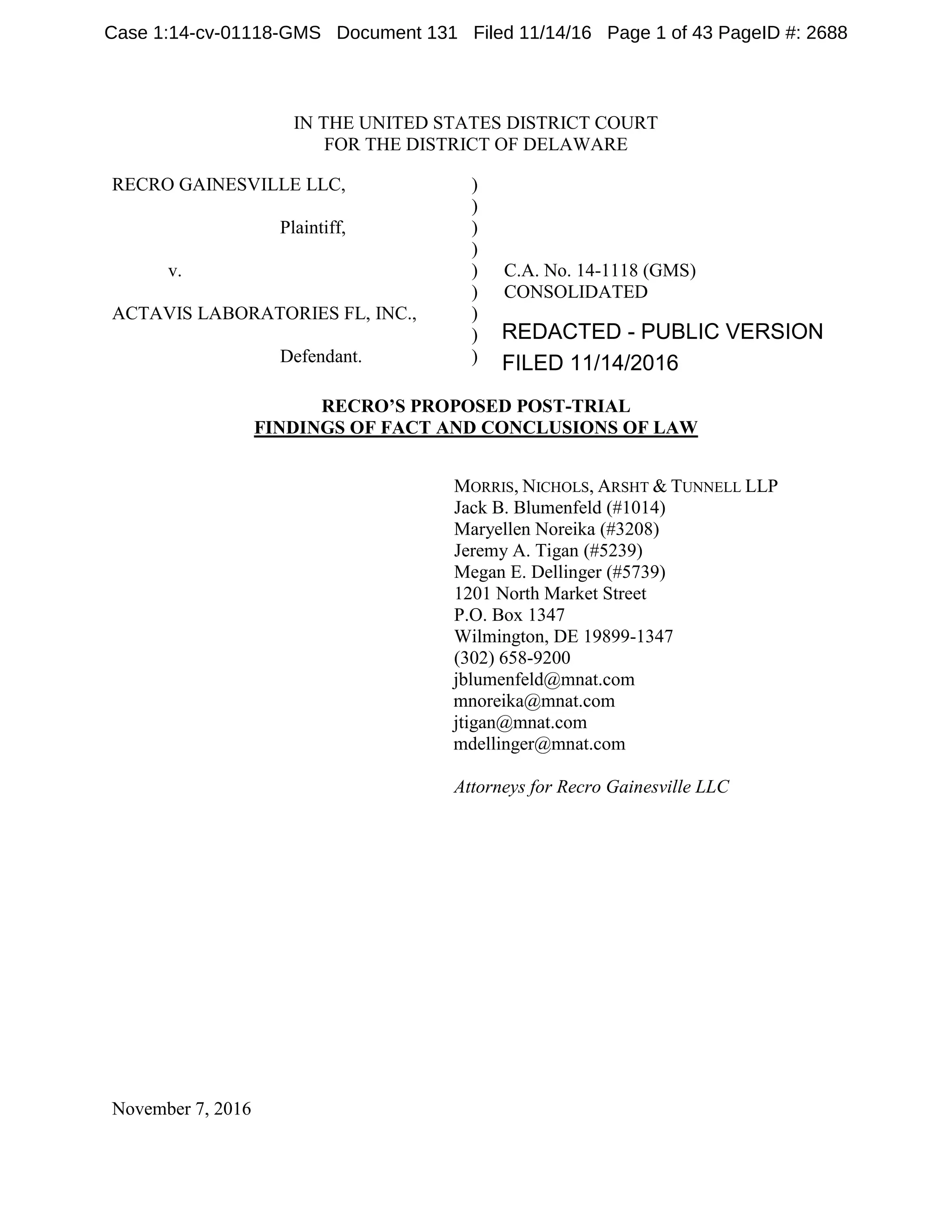 recro vs actavis | PDF