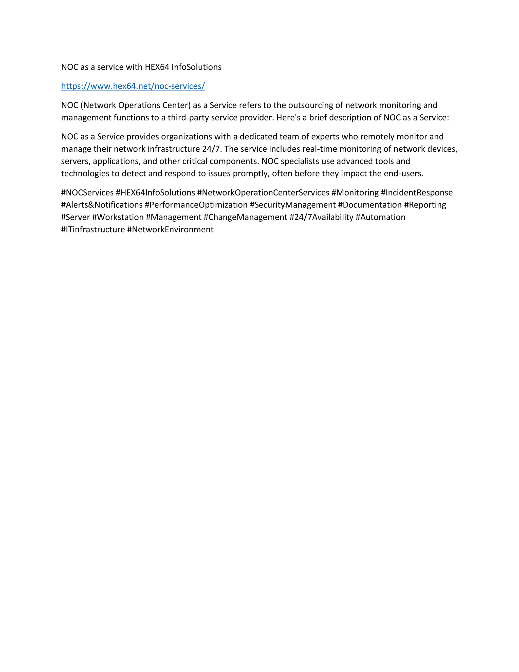 NOC as a service with HEX64 InfoSolutions | DOCX