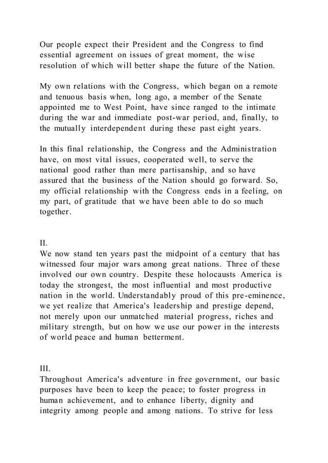 DOCUMENT 4Dwight D. Eisenhower, Farewell Address to the Nation” ( | PDF