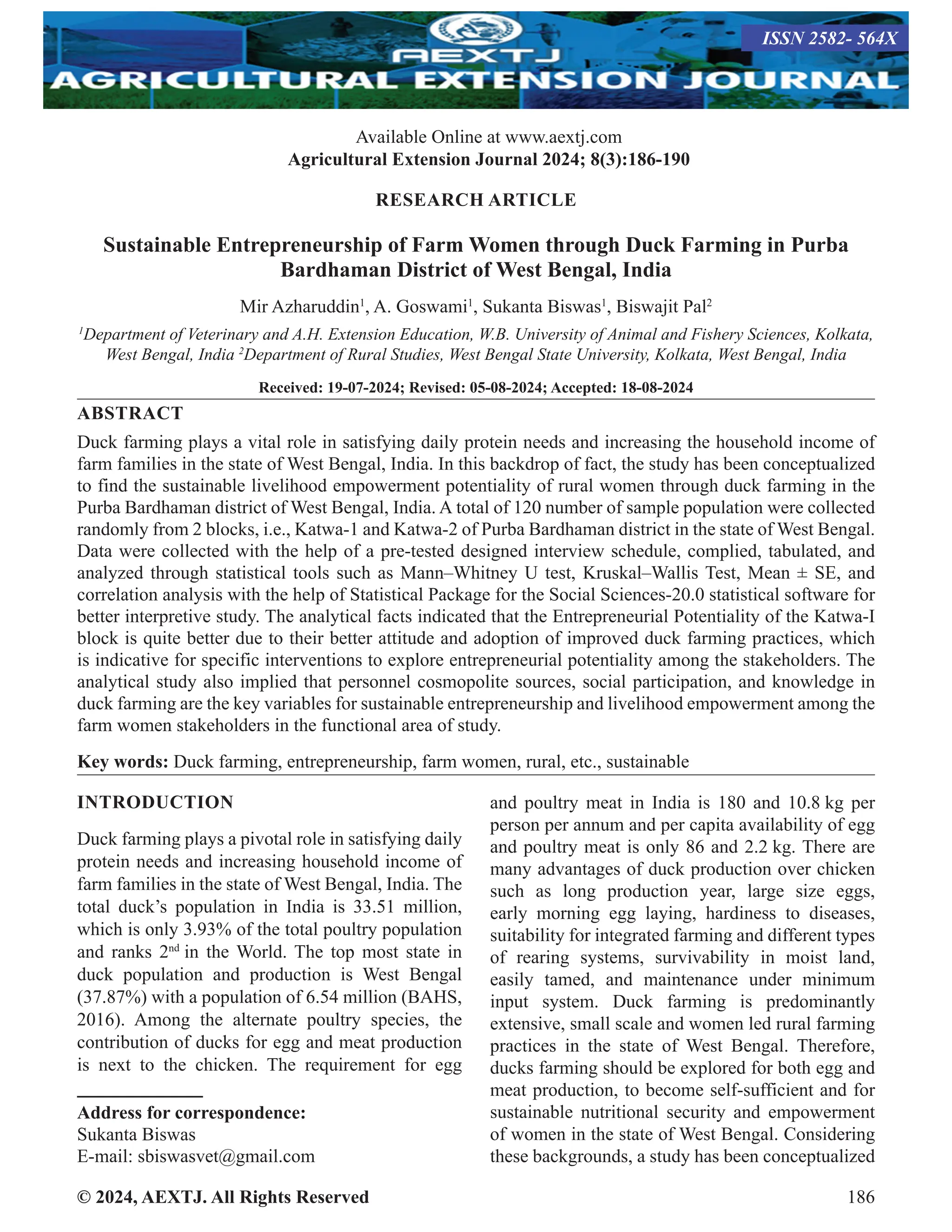 Sustainable Entrepreneurship of Farm Women through Duck Farming in ...