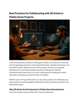 Best Practices for Collaborating with 3D Artists in Mobile Game Development | PDF