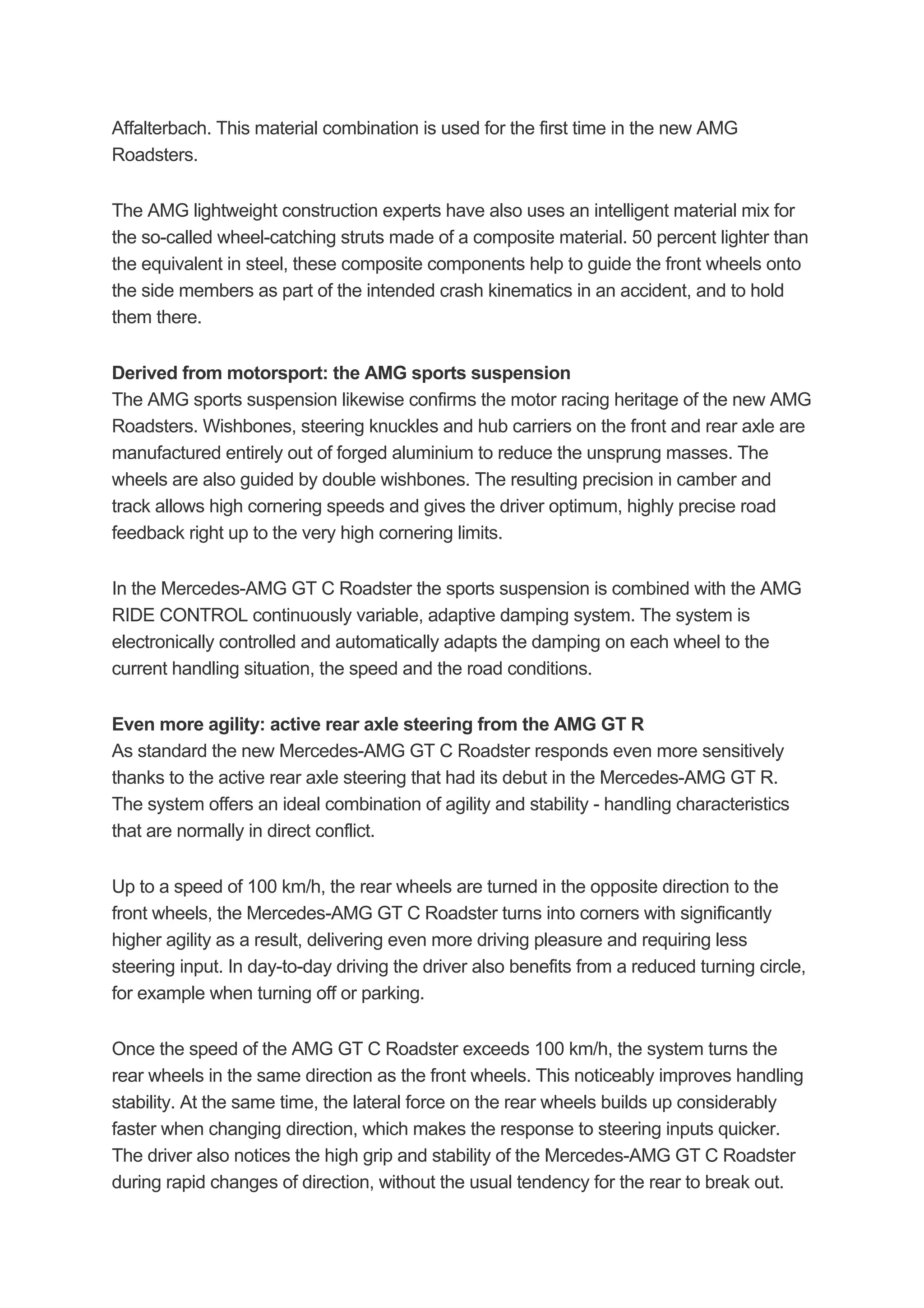 Mercedes AMG GT Roadster and GT C Roadster - Press Release | PDF