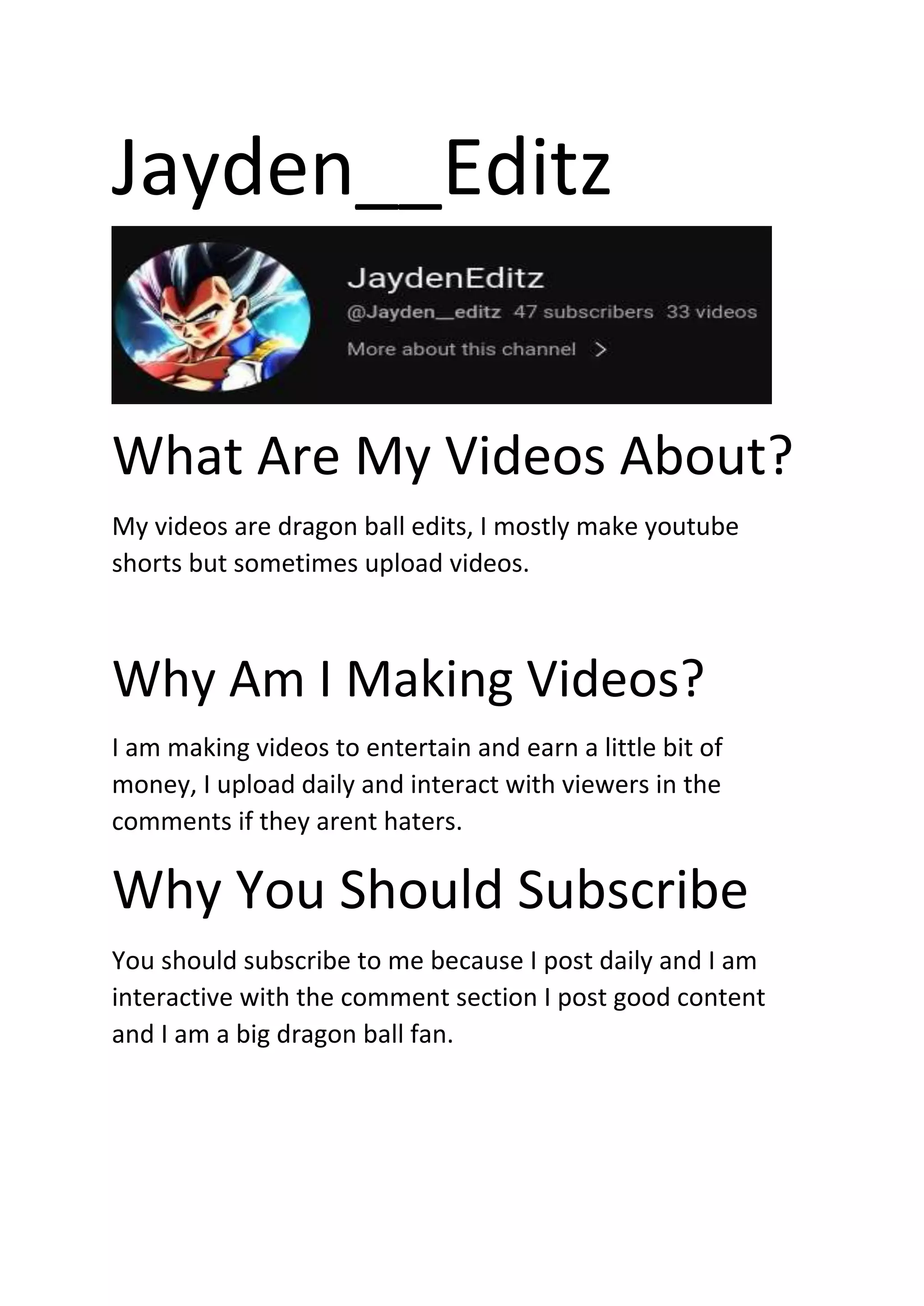 My Dragon Ball Edits Youtube Channel | DOCX