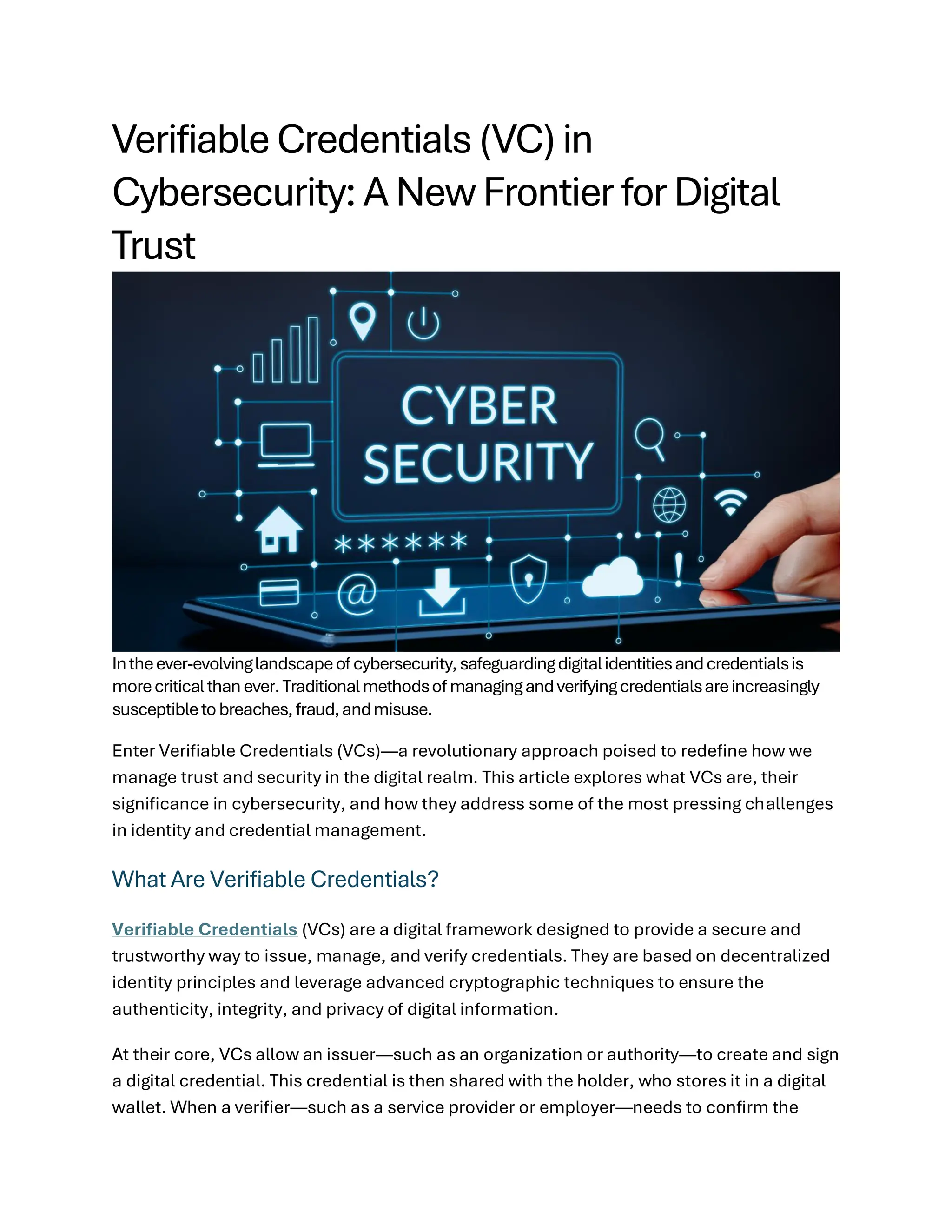 Verifiable Credentials (VC) in Cybersecurity: A New Frontier for Digital Trust | PDF