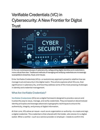 Verifiable Credentials (VC) in Cybersecurity: A New Frontier for Digital Trust | PDF