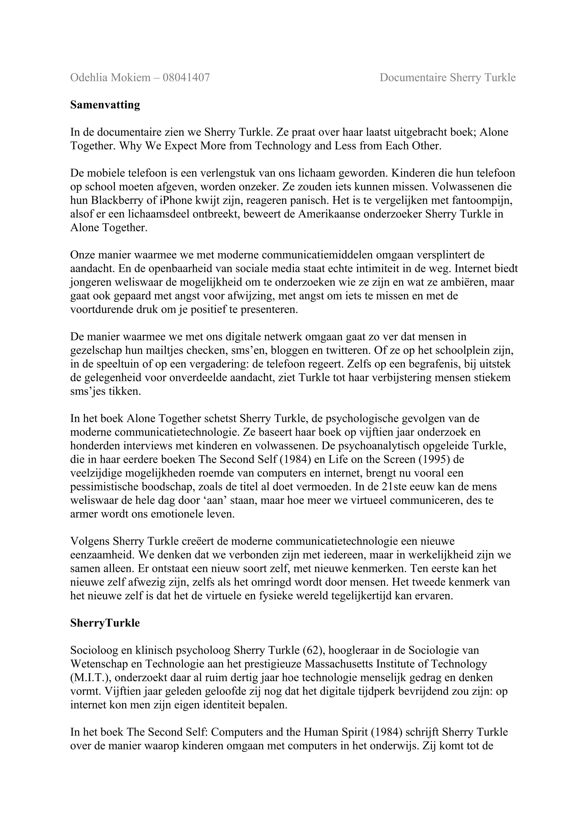 Documentaire sherry turkle 1.2 | DOC