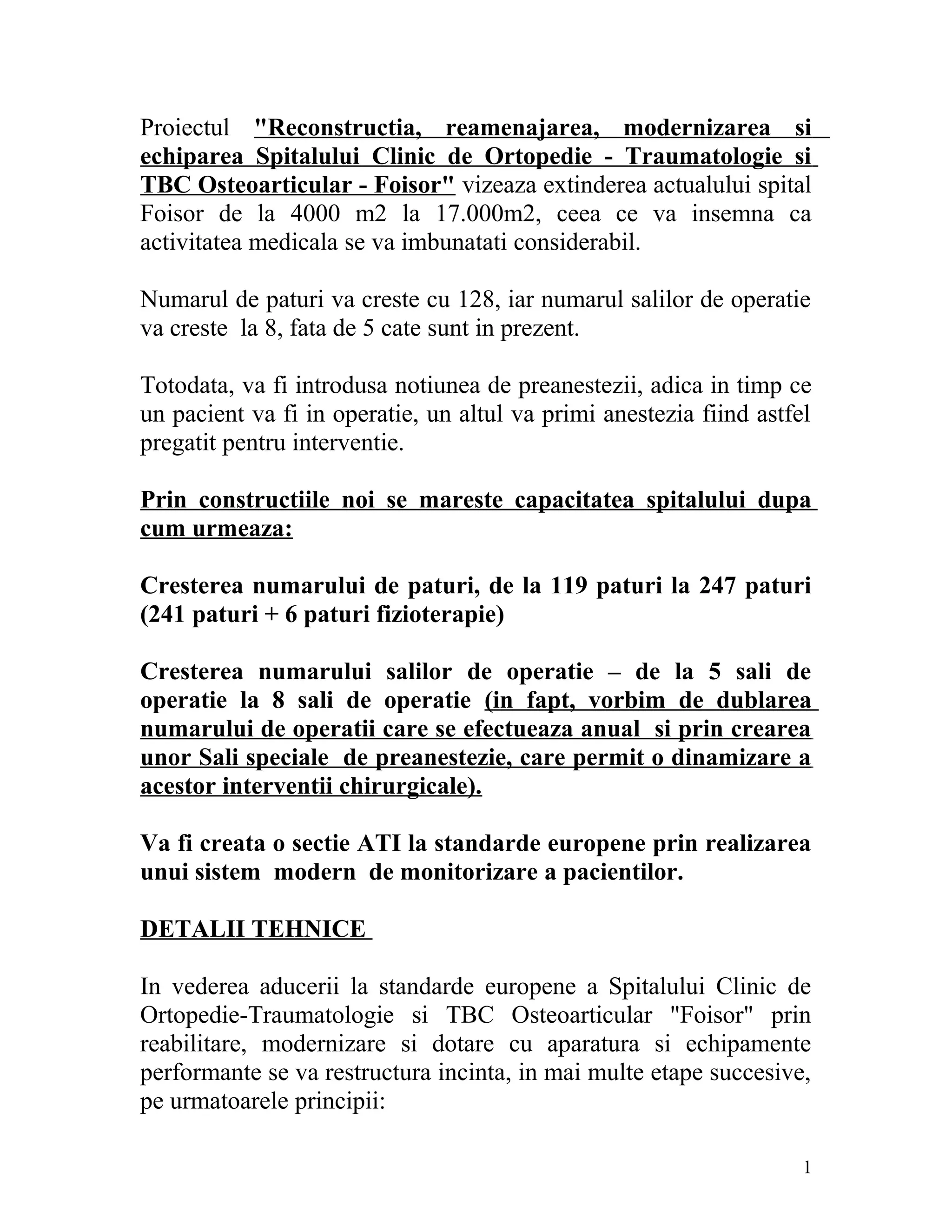 Documentar extindere Spitalul Clinic Foisor - Primaria Municipiului Bucuresti | DOC