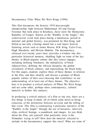 Documentary Film When We Were Kings (1996)This film documents | PDF