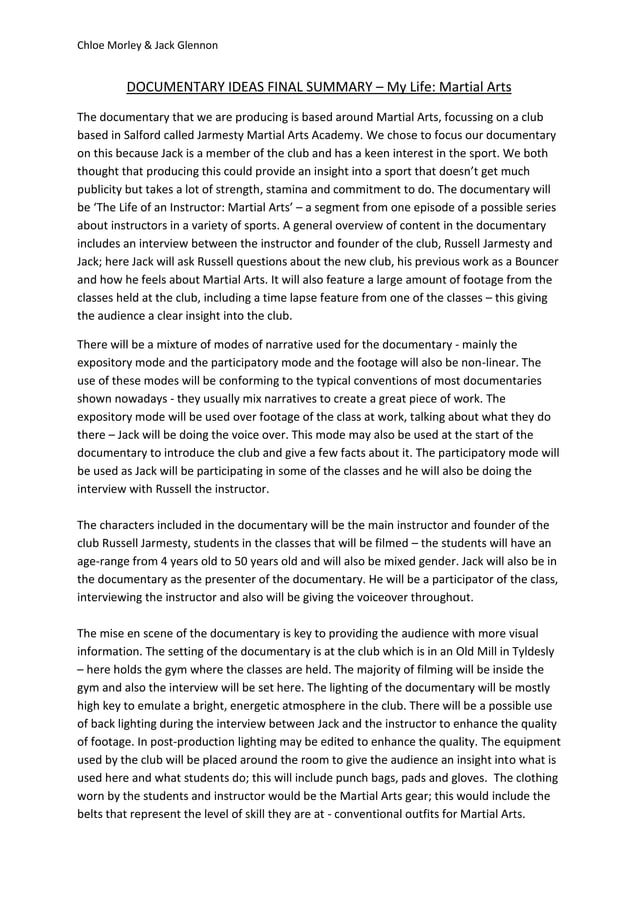 Documentary ideas final summary | PDF