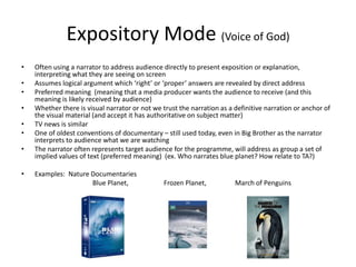 Documentary mode theory (bill nichols) | PPTX