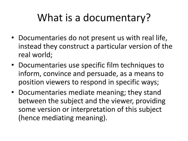 An Introduction to Documentary Films | PPTX | Documentary | Genres