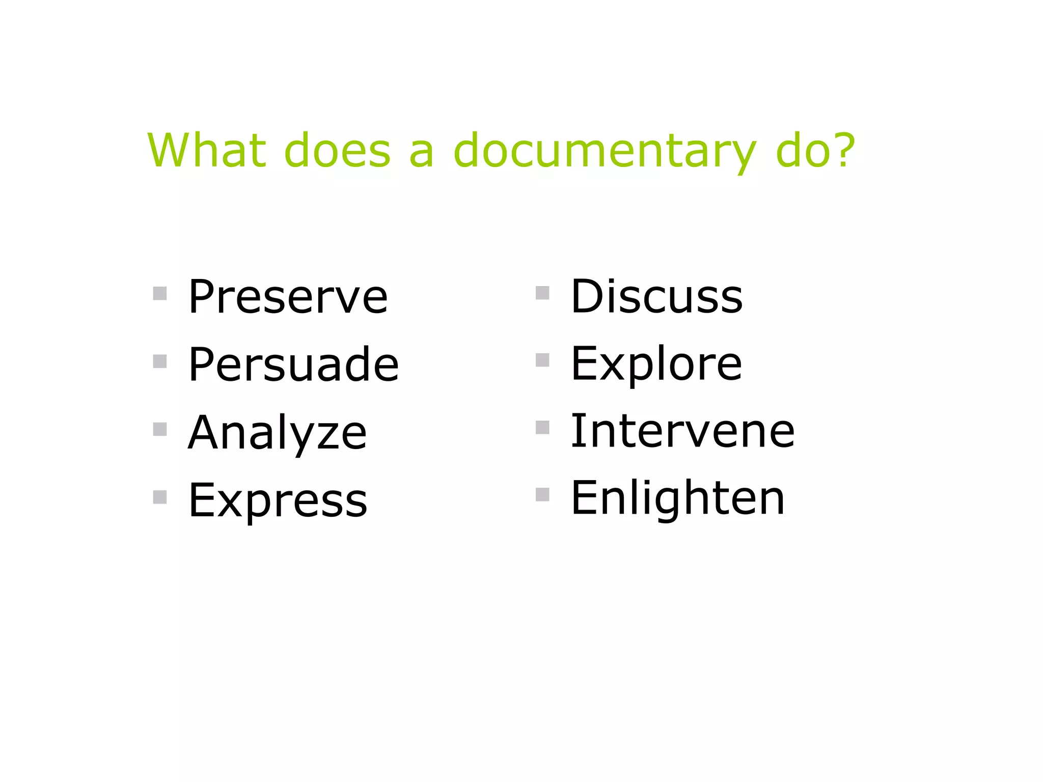 Basic Documentary Genres Outline | PPT