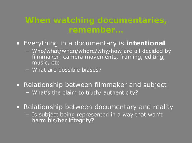 Basic Documentary Genres Outline