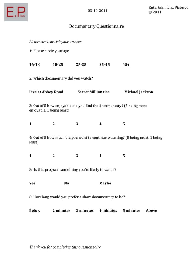 Documentary Questionnaire | DOCX