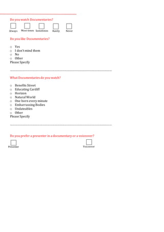 Documentary questionnaire | DOCX | Makeup and Accessories | Beauty