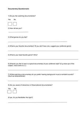 Documentary questionnaire | DOCX