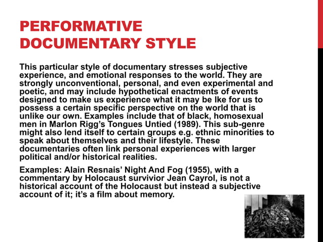 Documentary styles and influences to coninue | PPTX
