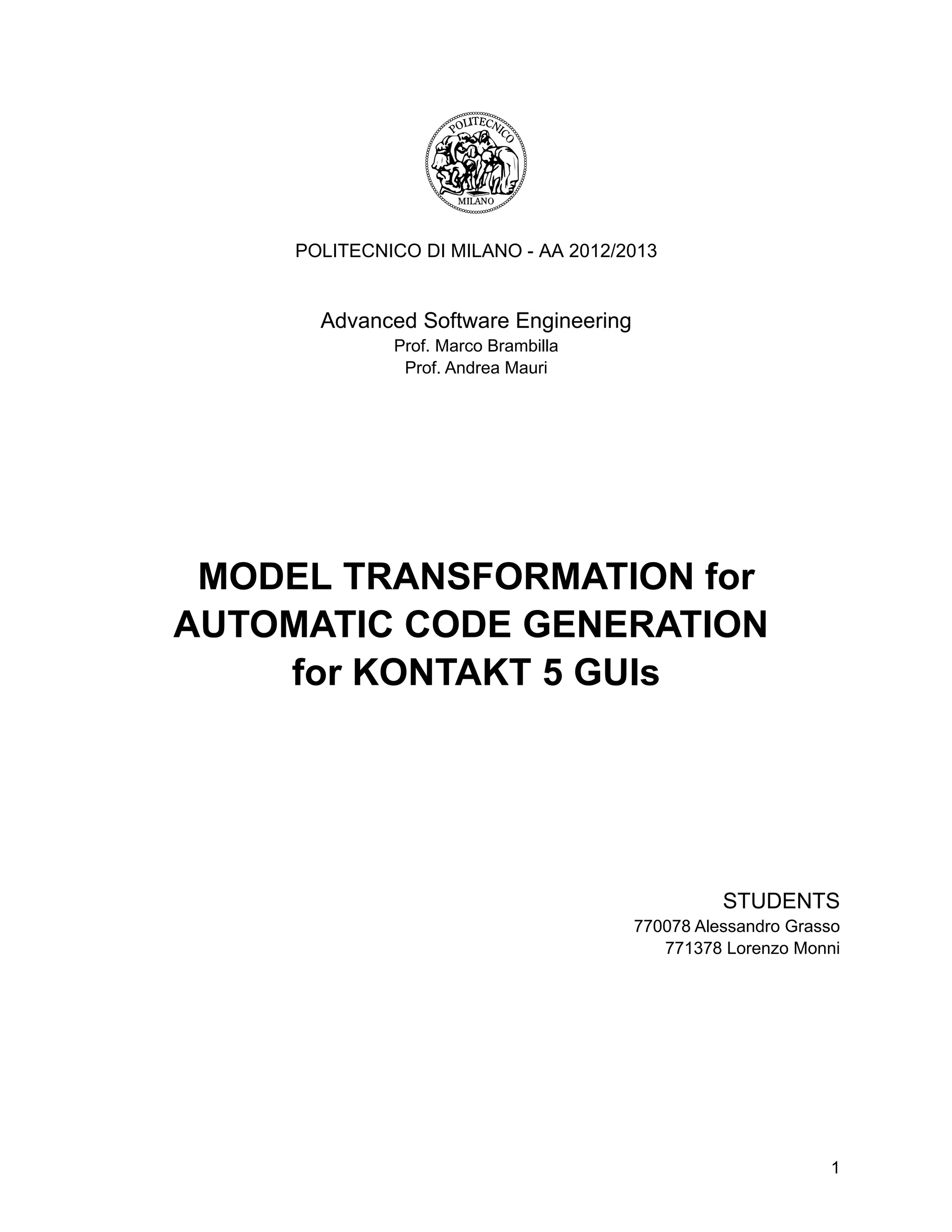 Model Transformation for Automatic Code Generation for Kontakt GUI 5 | PDF
